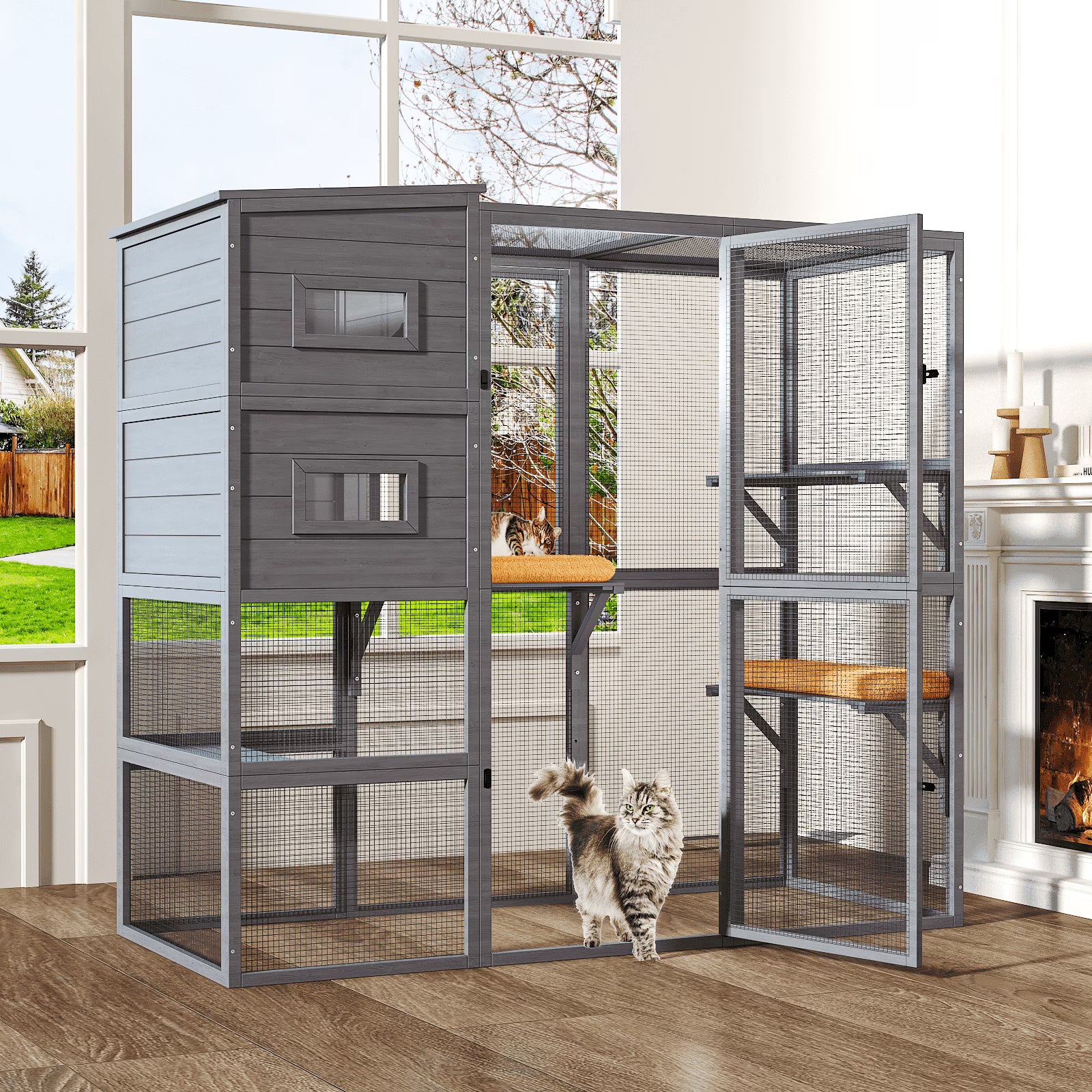 TIMHAKA 4 Tier Catio Outdoor Cat Enclosure, DIY Large Cat Cages Indoor